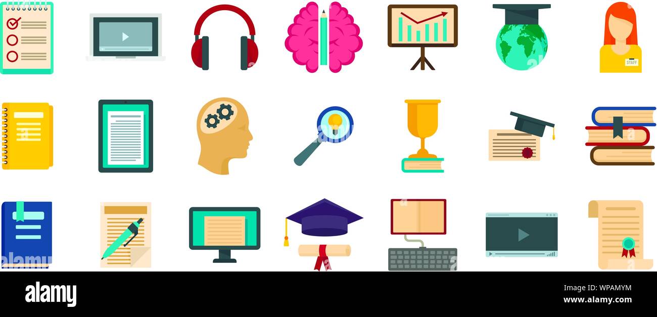Staff education icons set. Flat set of staff education vector icons for ...
