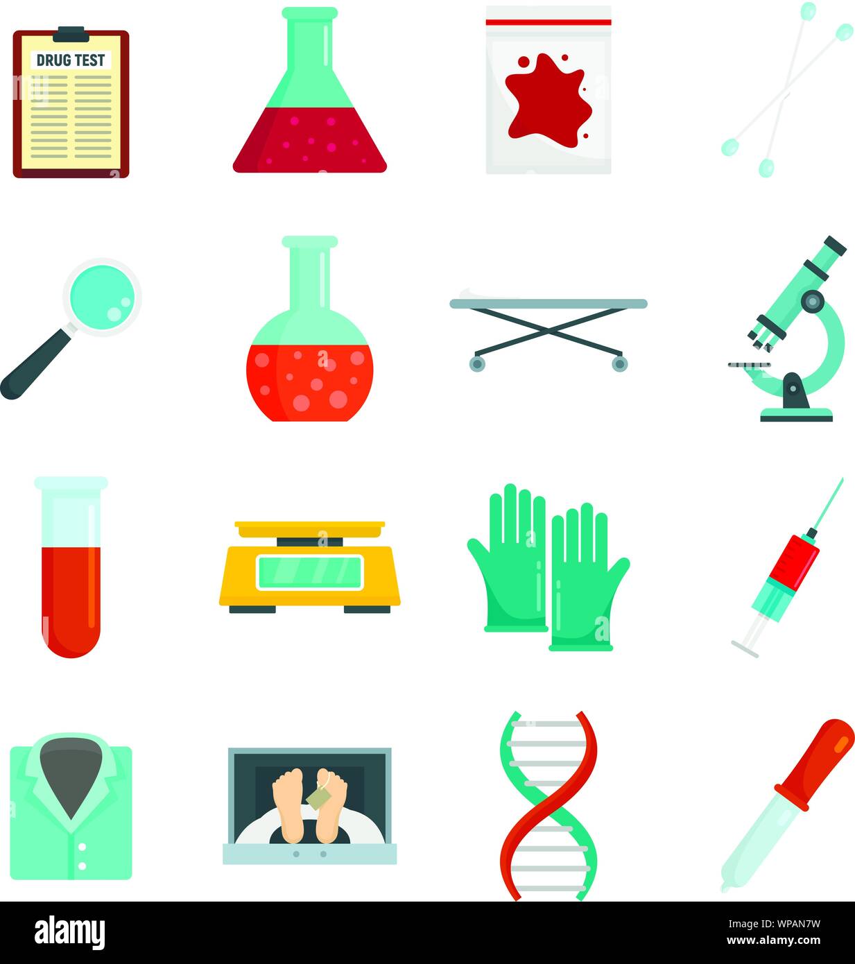 Forensic laboratory icons set. Flat set of forensic laboratory vector ...