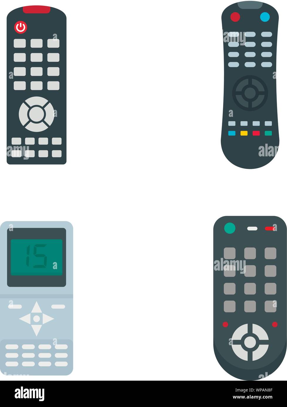 Remote control icons set. Flat set of remote control vector icons for ...