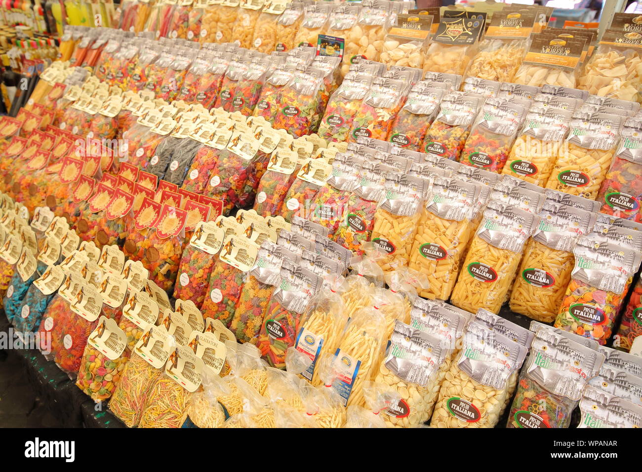 Italian pasta display Street market Piazza Campo de Fiori Rome ...