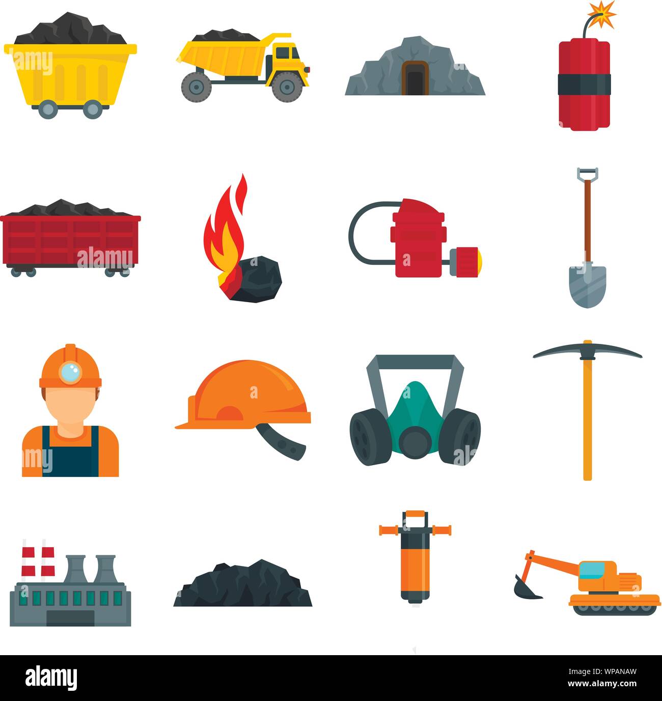 Coal industry icons set. Flat set of coal industry vector icons for web ...