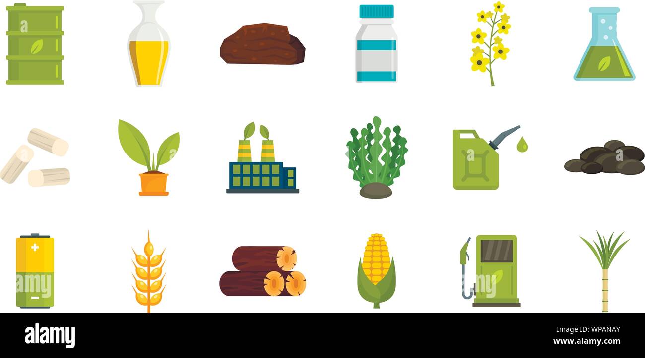 Bio fuel icons set. Flat set of bio fuel vector icons for web design ...