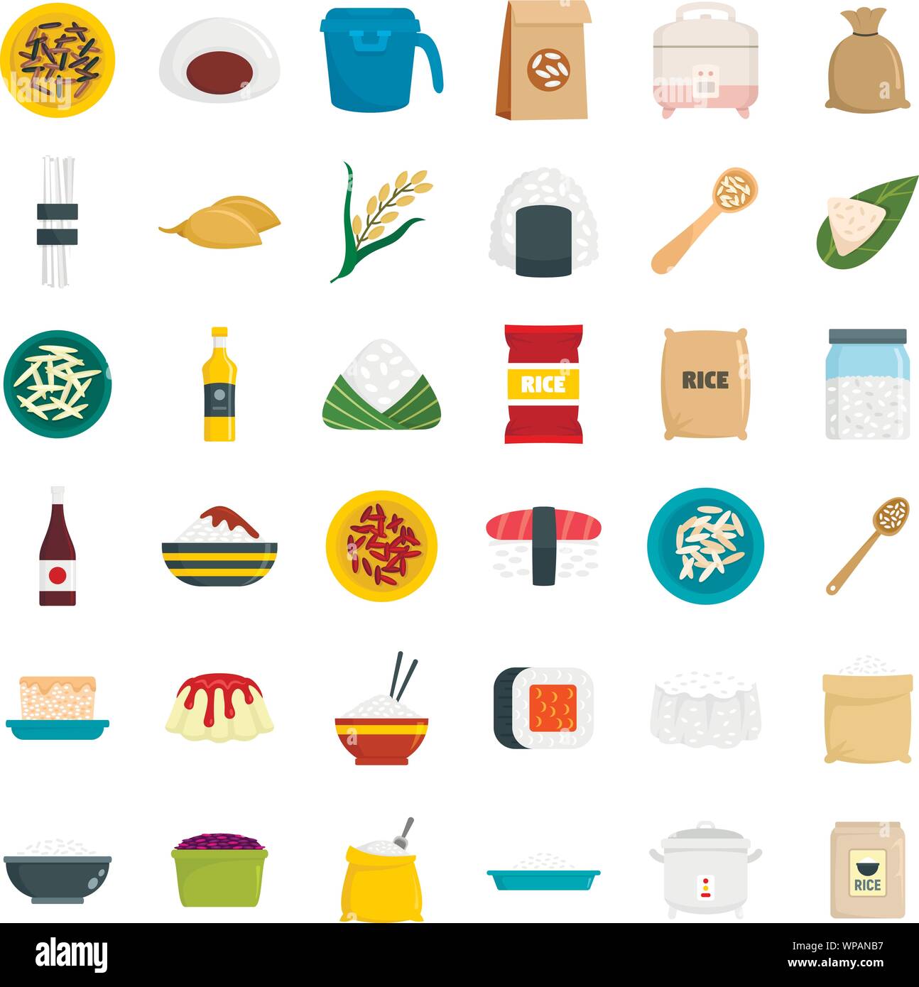 Rice icons set. Flat set of rice vector icons for web design Stock ...