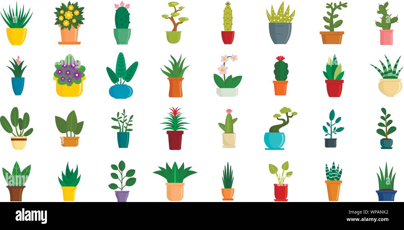 Houseplants icons set. Flat set of houseplants vector icons for web ...