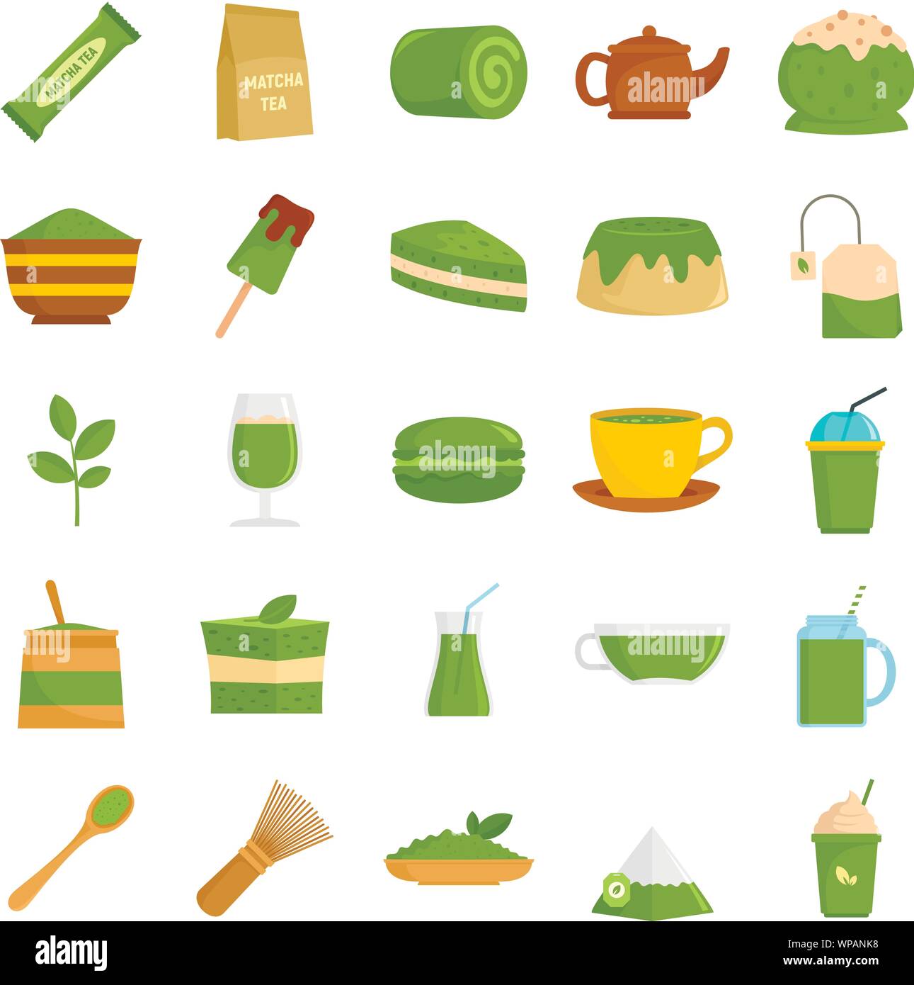 Matcha tea icons set. Flat set of matcha tea vector icons for web ...