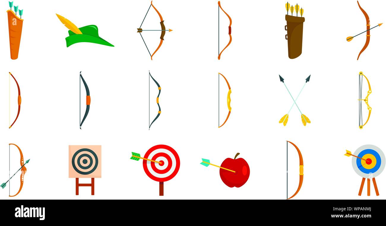 Archery icons set. Flat set of archery vector icons for web design ...