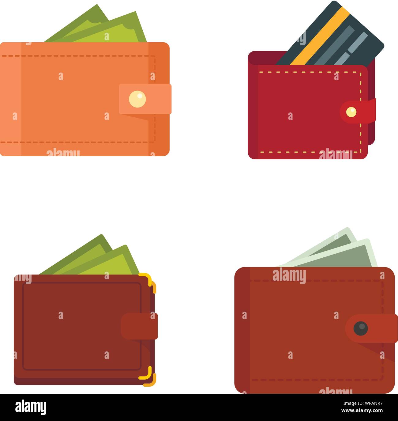 Wallet icons set. Flat set of wallet vector icons for web design Stock ...