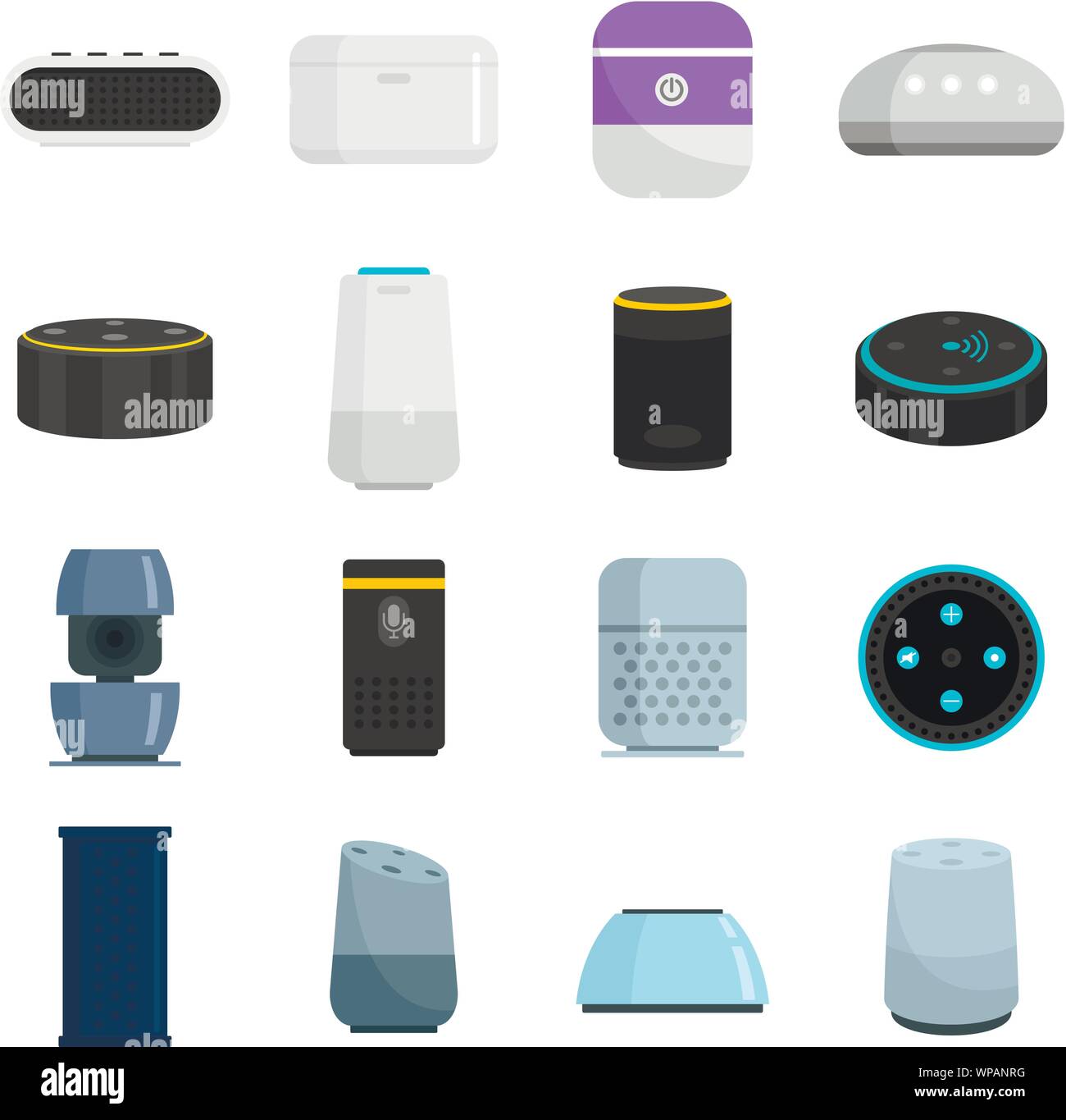 Smart speaker icons set. Flat set of smart speaker vector icons for web design Stock Vector ...