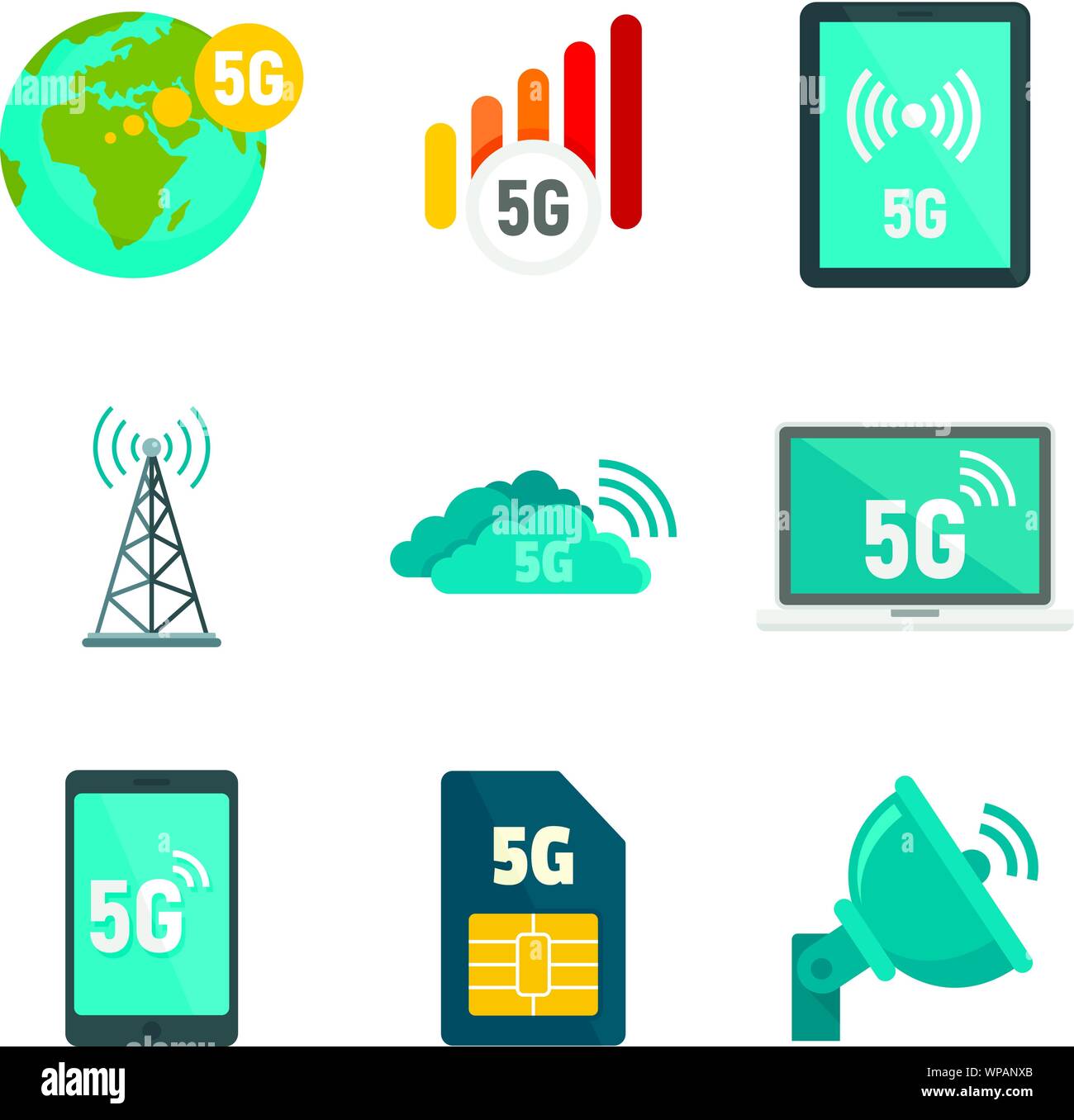 5G technology icons set. Flat set of 5G technology vector icons for web ...