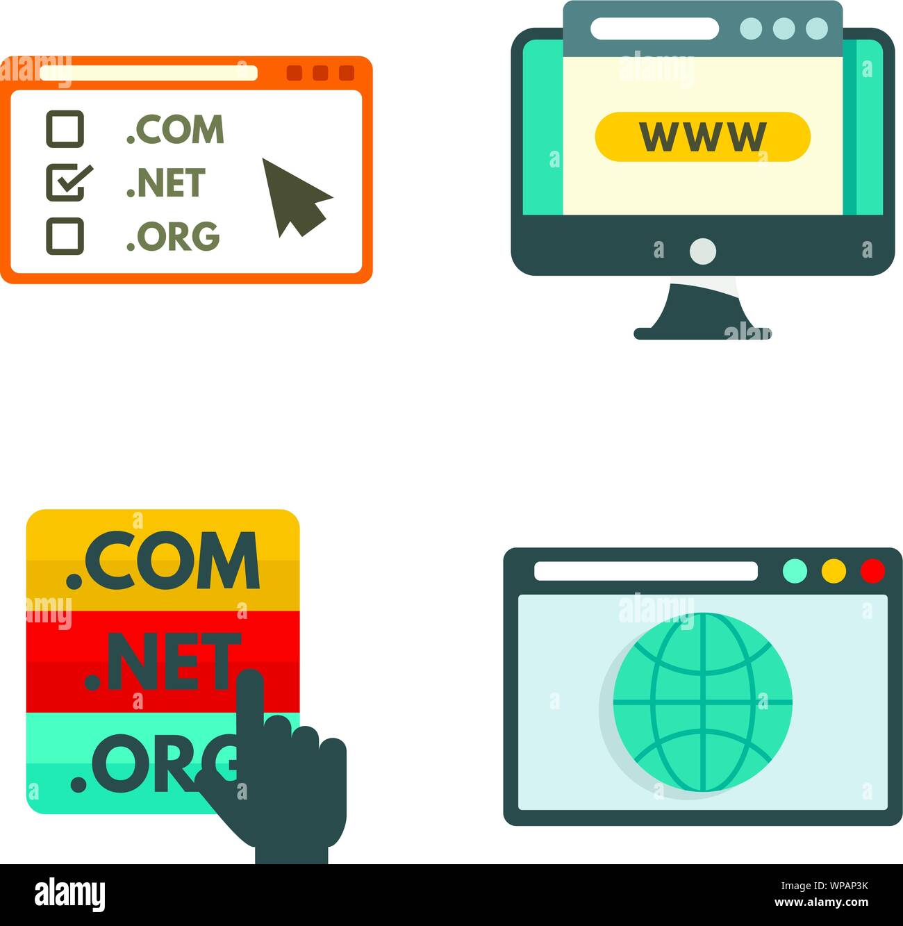 Domain icons set. Flat set of domain vector icons for web design Stock ...