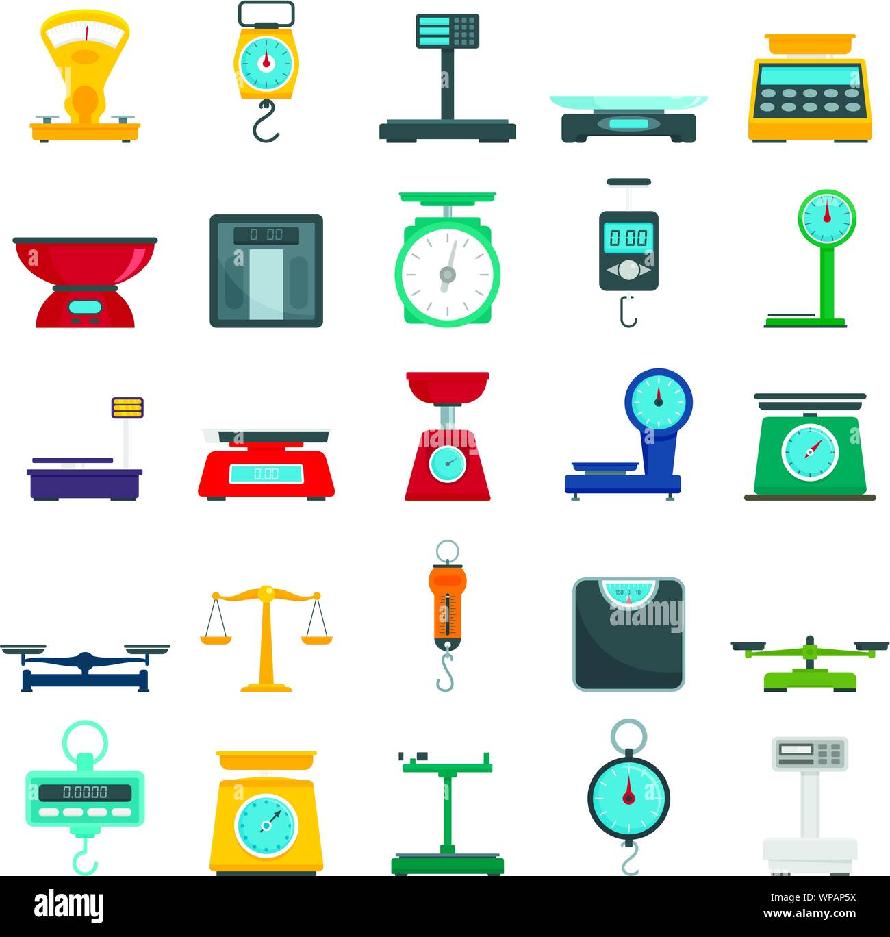 Weigh scales icons set. Flat set of weigh scales vector icons for web ... Weigh scales icons set. Flat set of weigh scales vector icons for web ...