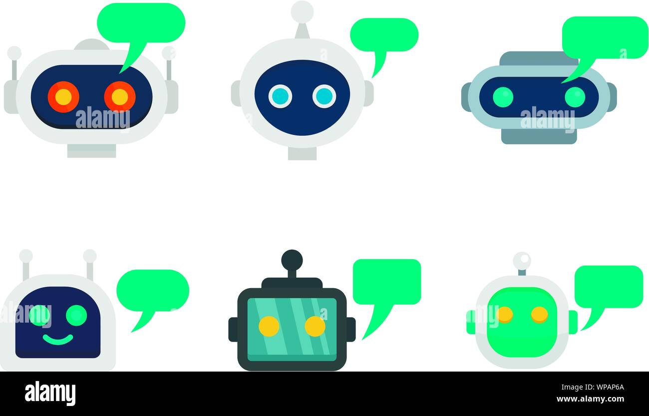 Chatbot icons set. Flat set of chatbot vector icons for web design ...