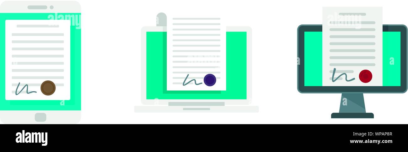 Digital contract icons set. Flat set of digital contract vector icons ...