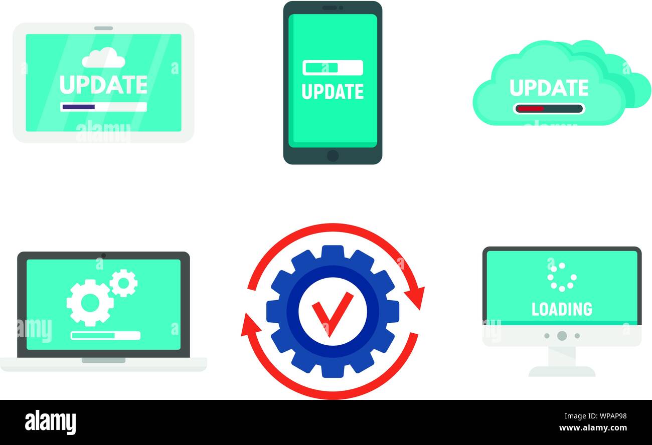 System update icons set. Flat set of system update vector icons for web design Stock Vector ...
