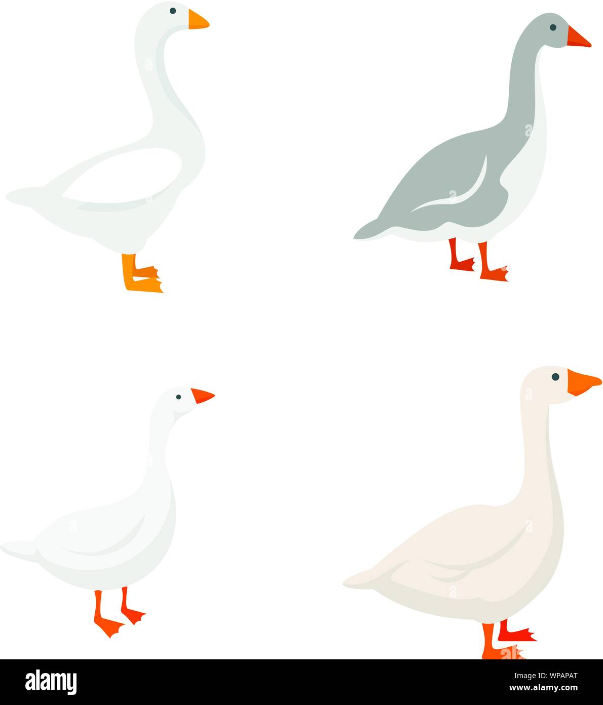 Goose icons set. Flat set of goose vector icons for web design Stock ...