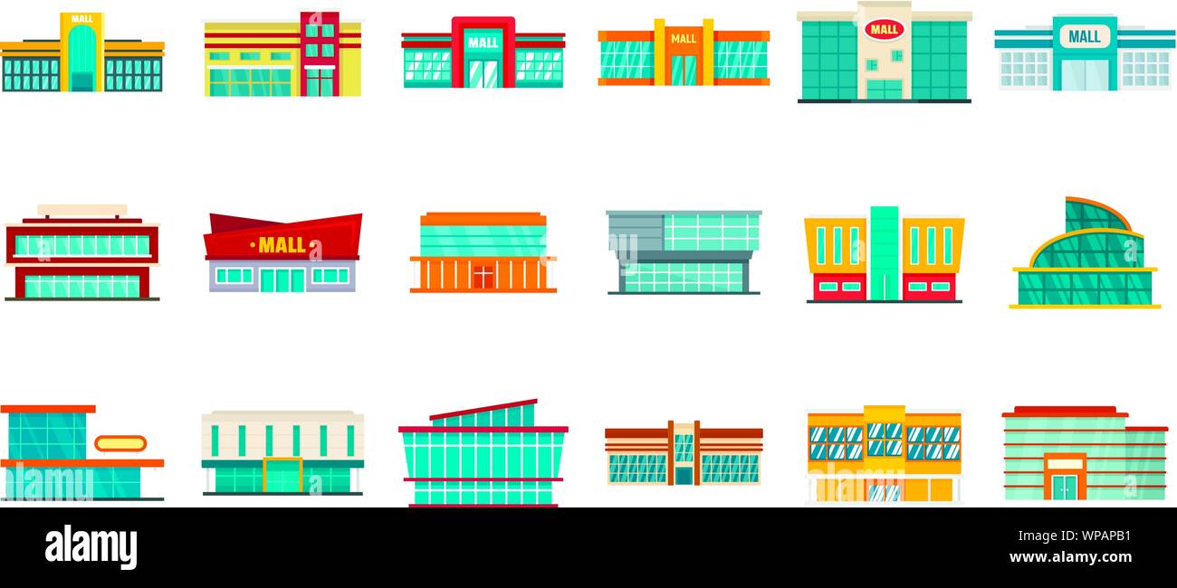 Mall icons set. Flat set of mall vector icons for web design Stock ...