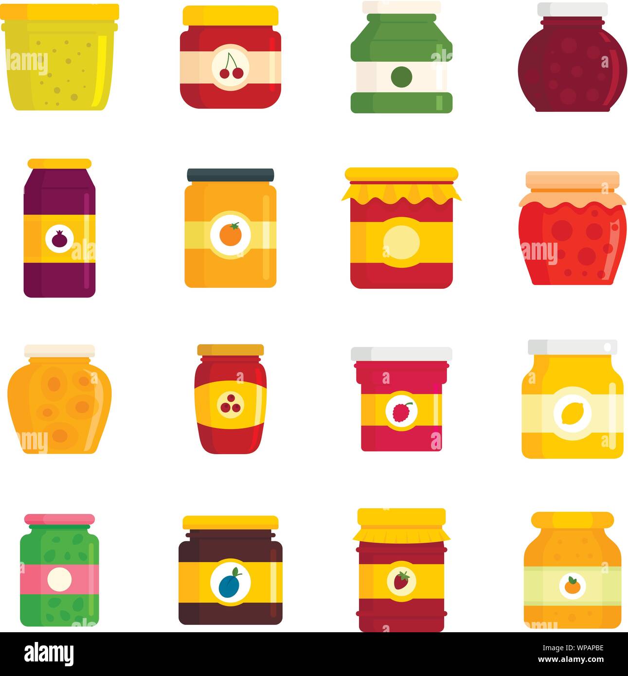 Jam jar icons set. Flat set of jam jar vector icons for web design ...