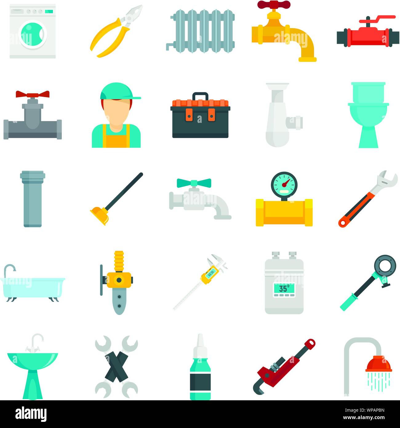 Plumbing icons set. Flat set of plumbing vector icons for web design ...