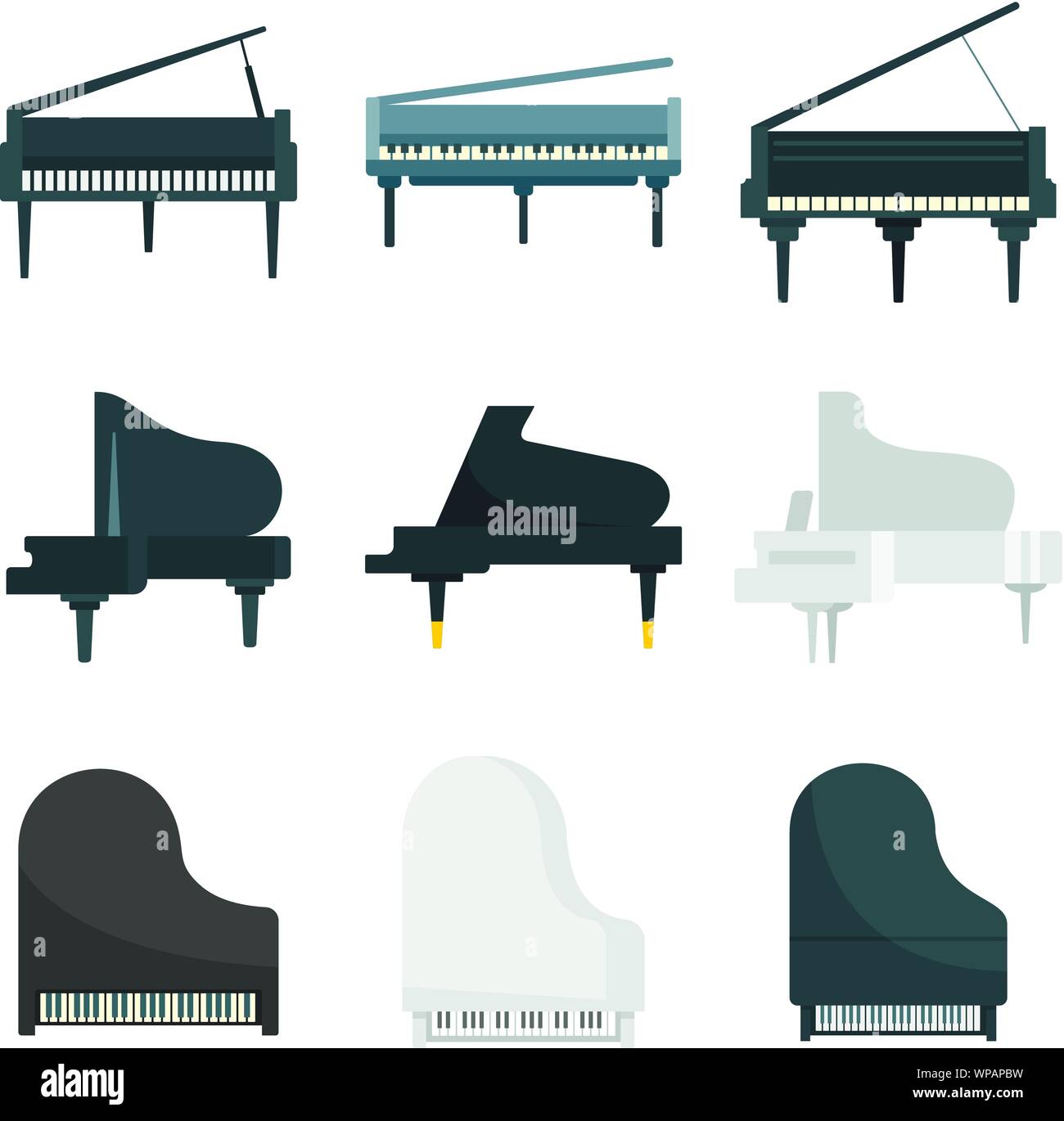 Grand piano icons set. Flat set of grand piano vector icons for web ...