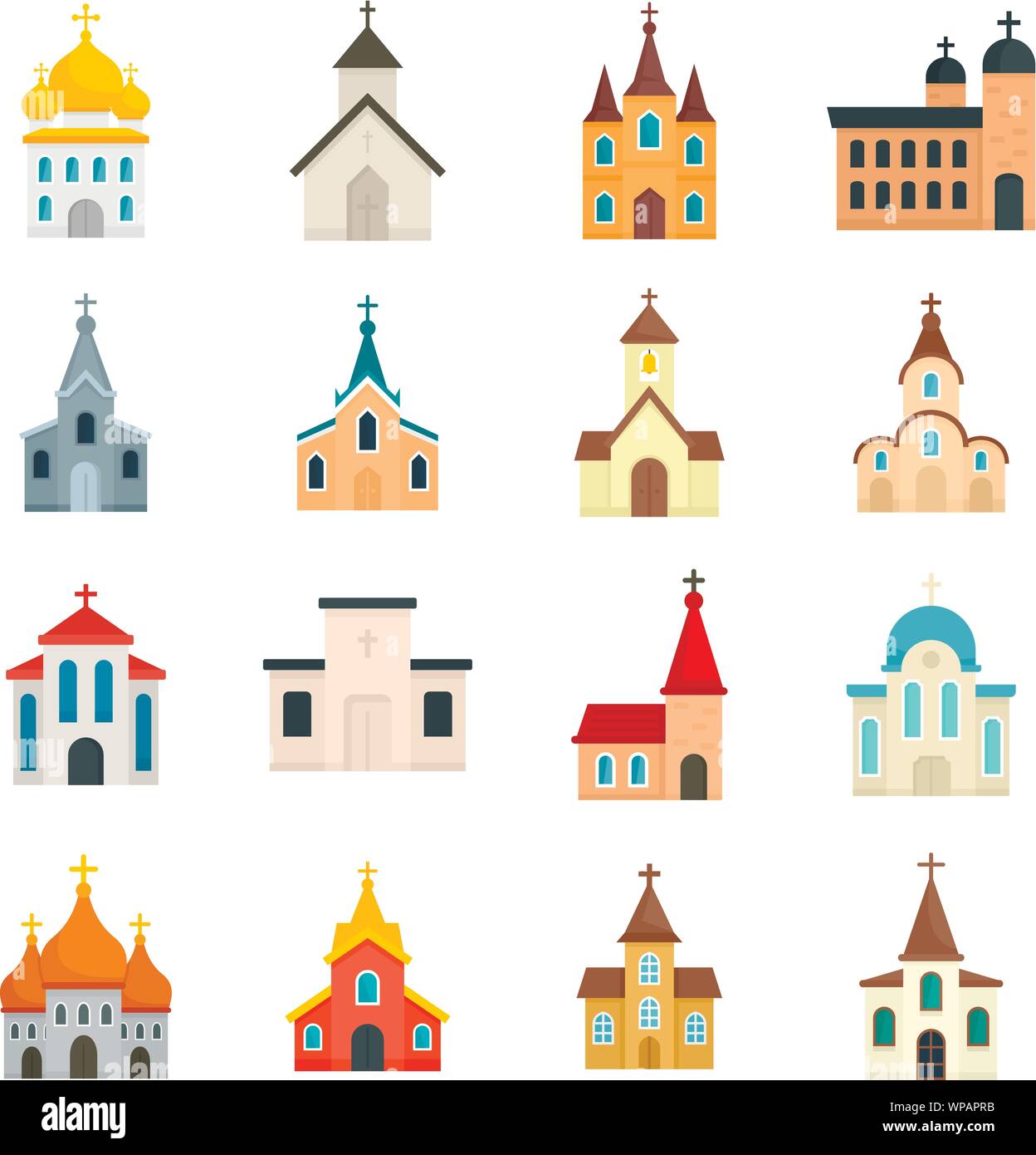 Church icons set. Flat set of church vector icons for web design Stock ...