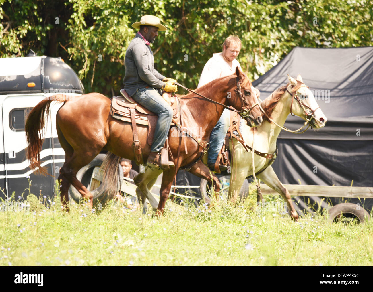 Idris Elba on the set of 'Ghetto Cowboy' in Philadelphia, Pennsylvania ...
