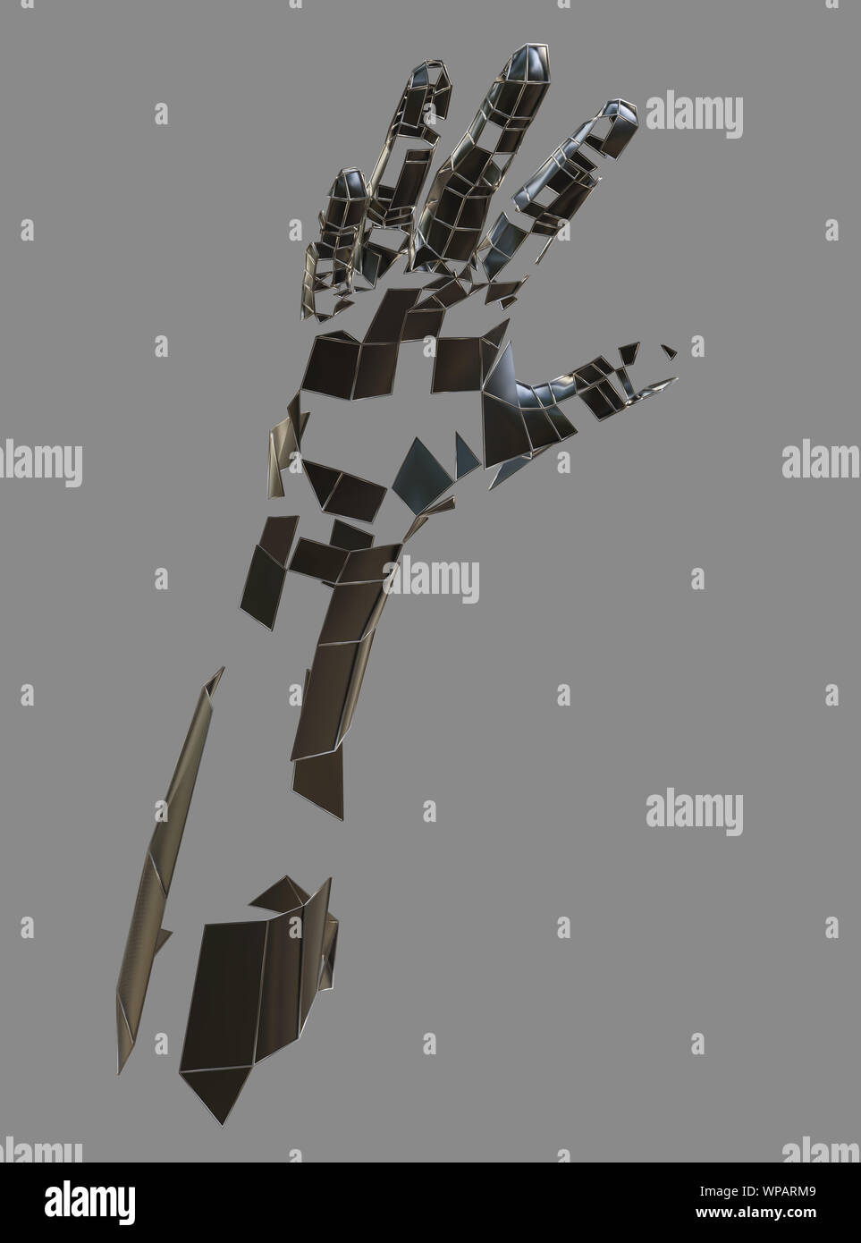 Abstract robot hand. Metal hand on grey background. 3D illustration ...