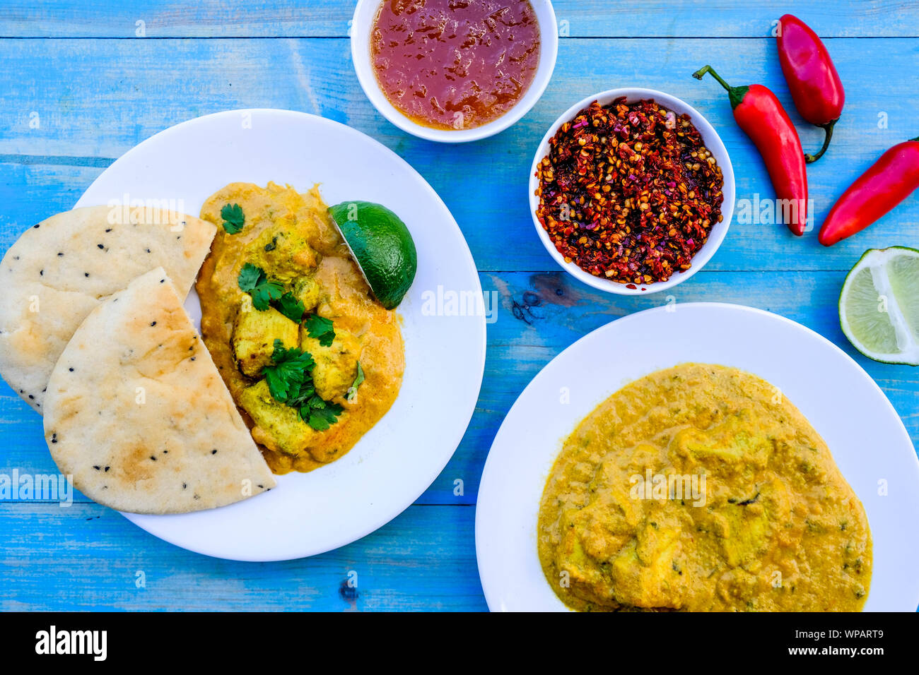 Traditional Indian Chicken Korma Curry Meal With Naan Bread Stock Photo ...