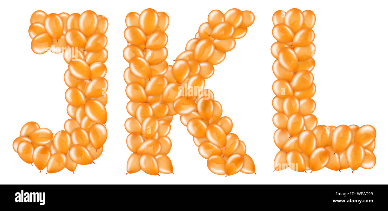 Set of orange letters from helium balloons part of English alphabet ...