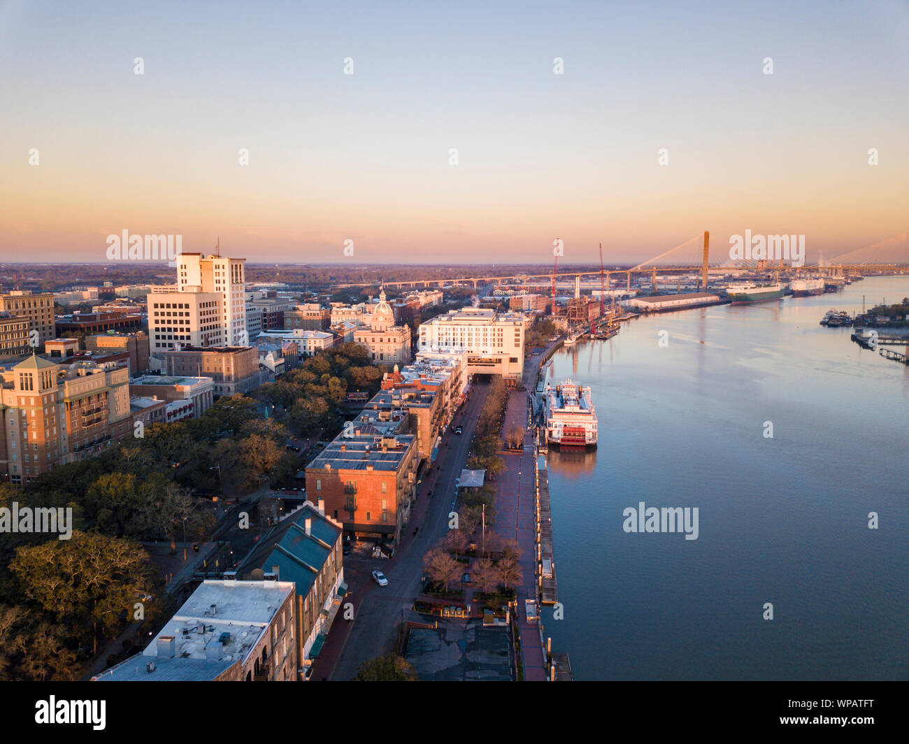 Aerial view of downtown Savannah, USA, and River Street Stock Photo - Alamy