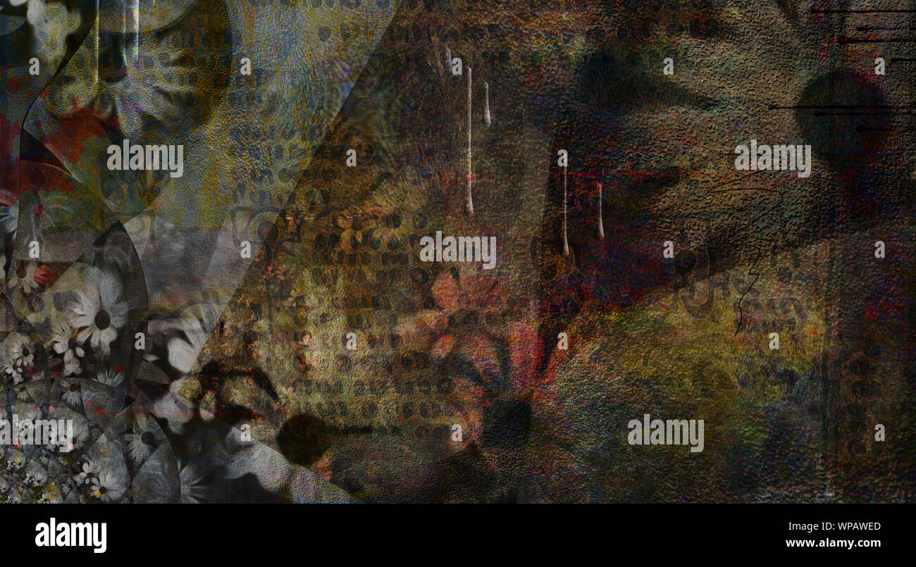 Spiritual dark art composition. Sad flowers Stock Photo - Alamy