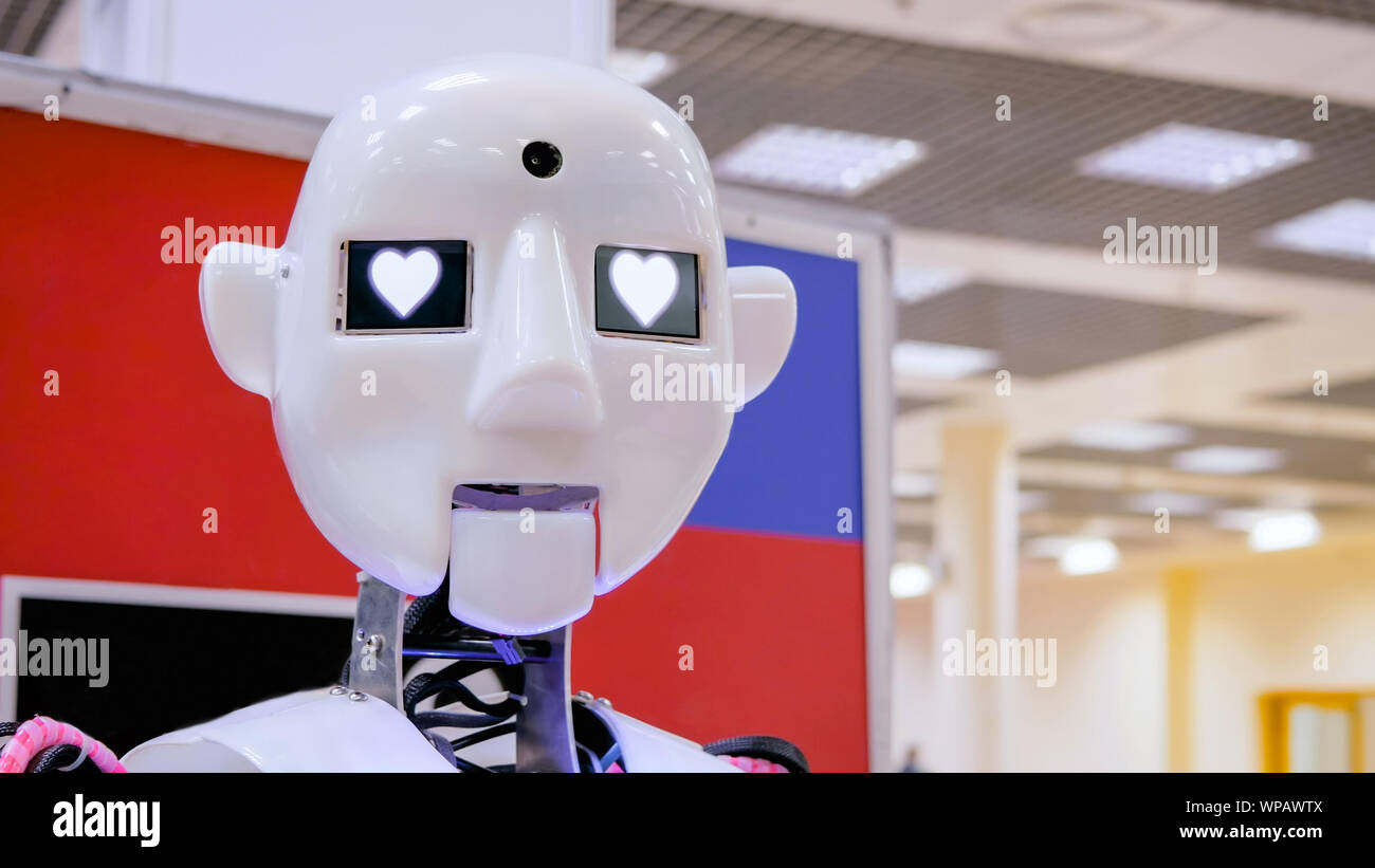 White robot head at robotic show Stock Photo - Alamy