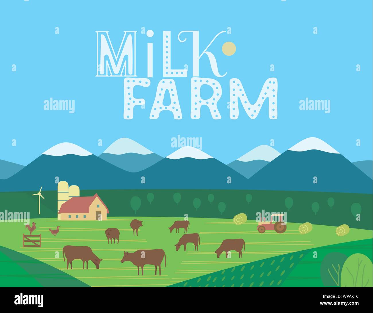 Hand drawn rural nature landscape, milk farm Stock Vector Image & Art ...