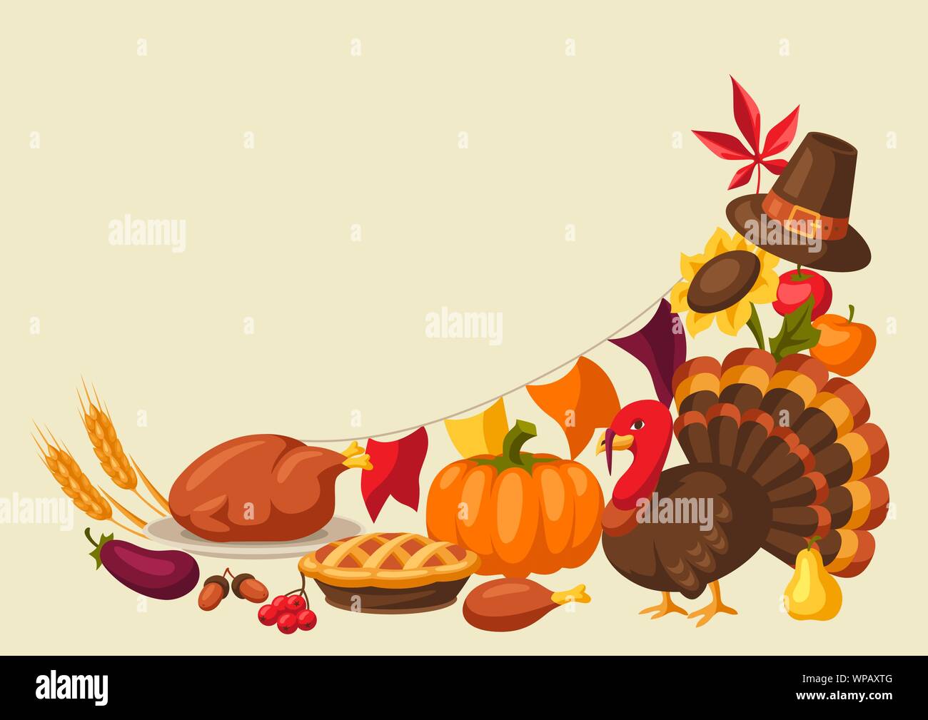 Happy Thanksgiving Day greeting card with objects Stock Vector Image ...