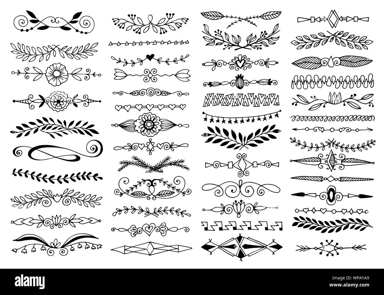 doodle sketch drawing divider, wedding card design element or page ...
