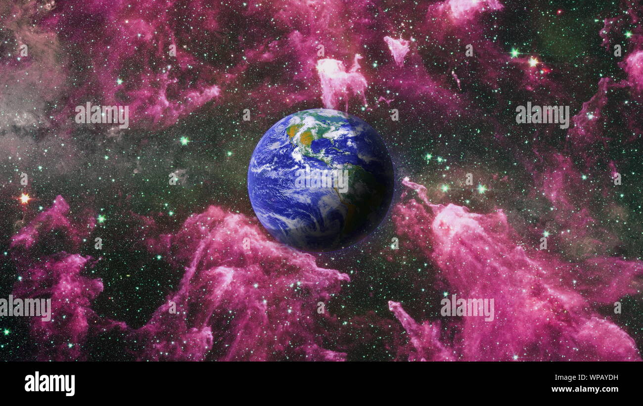 Panoramic view of the Earth, sun, star and galaxy. Sunrise over planet ...