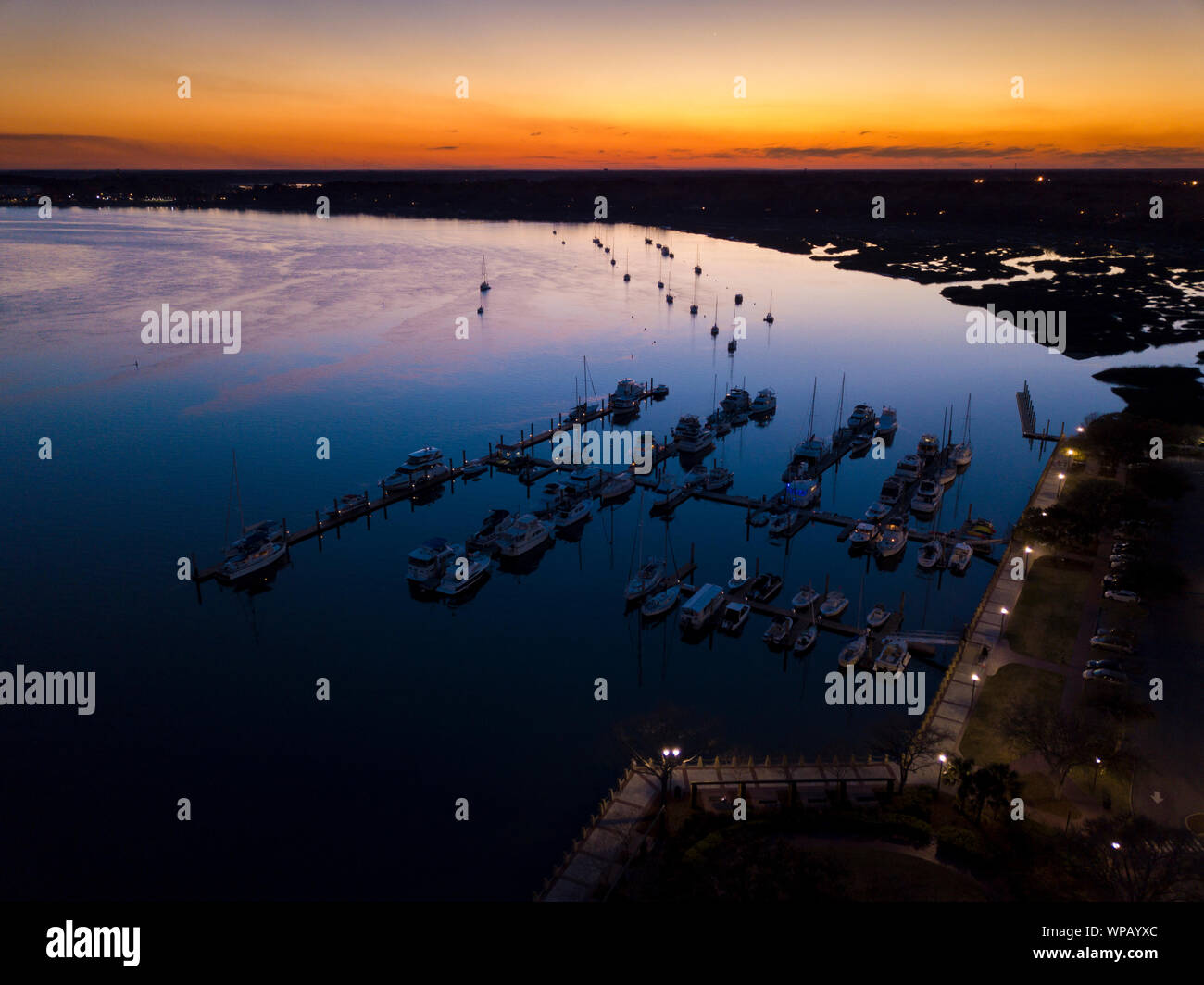 Aerial view of marina and sailboats at twilight Stock Photo - Alamy
