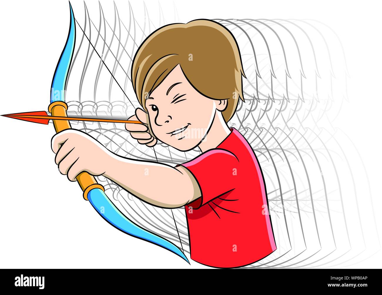 Vector Illustration of Archer Boy Cartoon with Motion Ghosting isolated ...