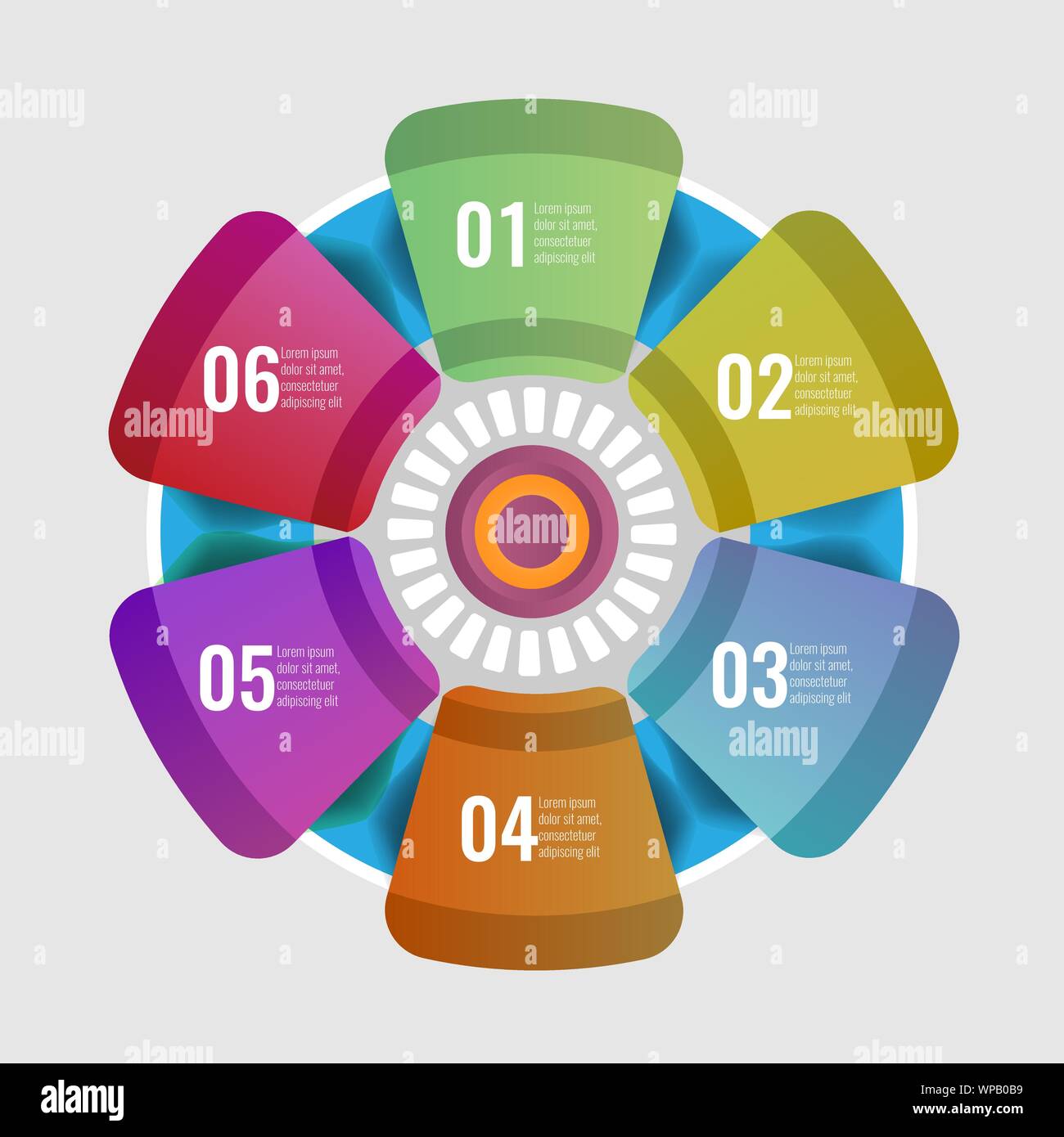 Circle chart infographic template with 6 options for your design ...