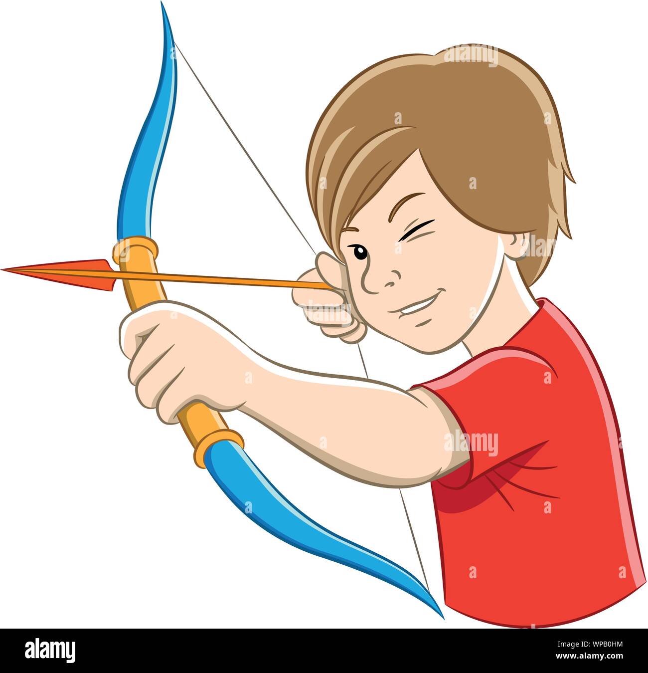 Vector Illustration of Archer Boy with Colorful Outlines isolated on a ...