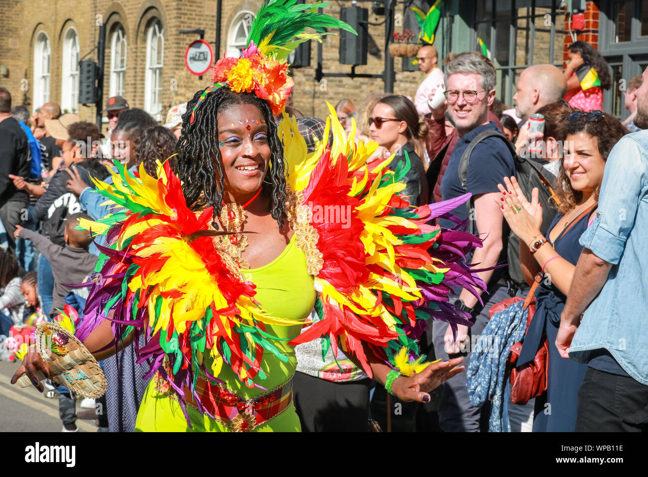 Hackney, London, UK. 08th Sep, 2019. A dancer parades in a beautiful ...