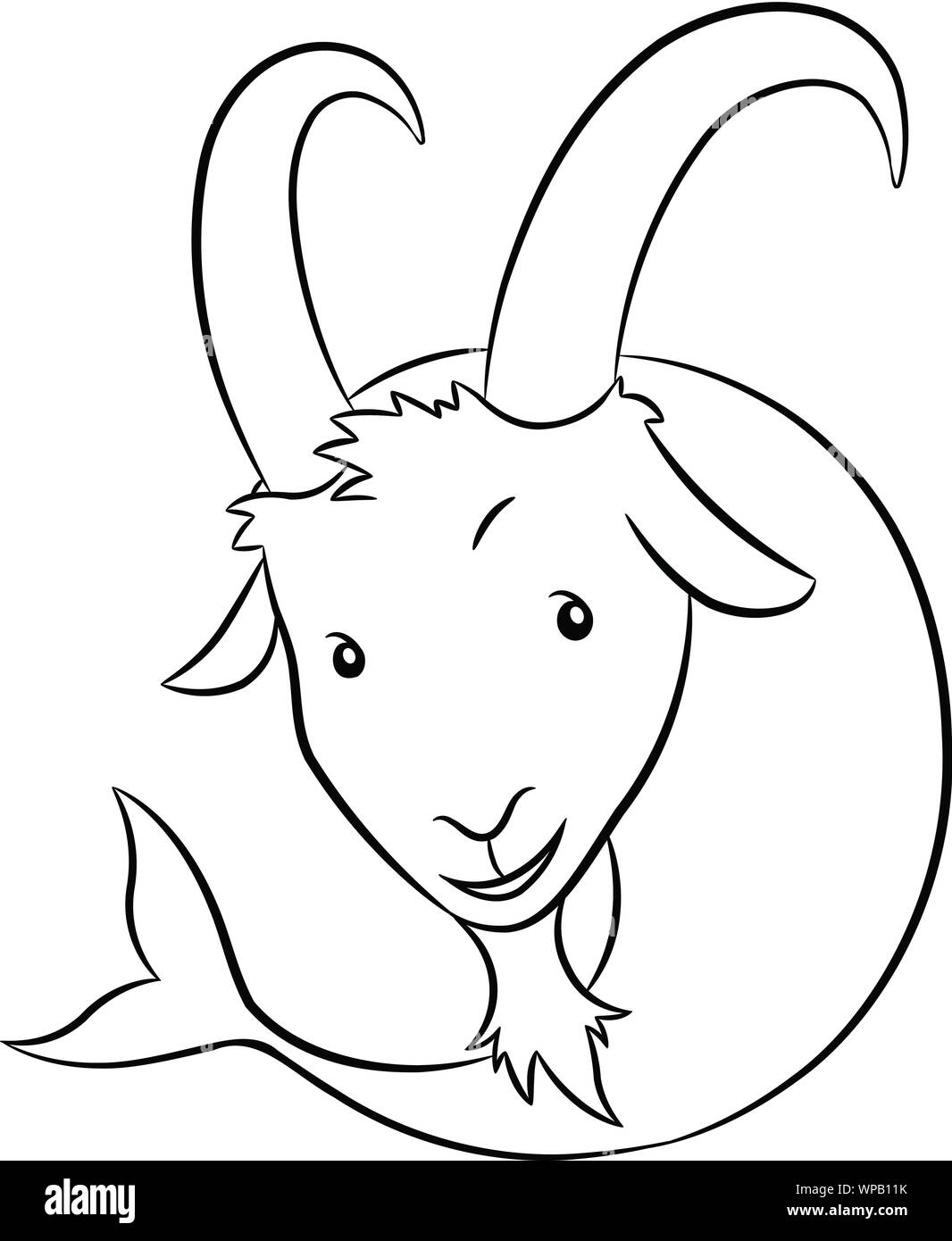 Vector Illustration of Black Line Art of Capricorn Zodiac Sign isolated ...