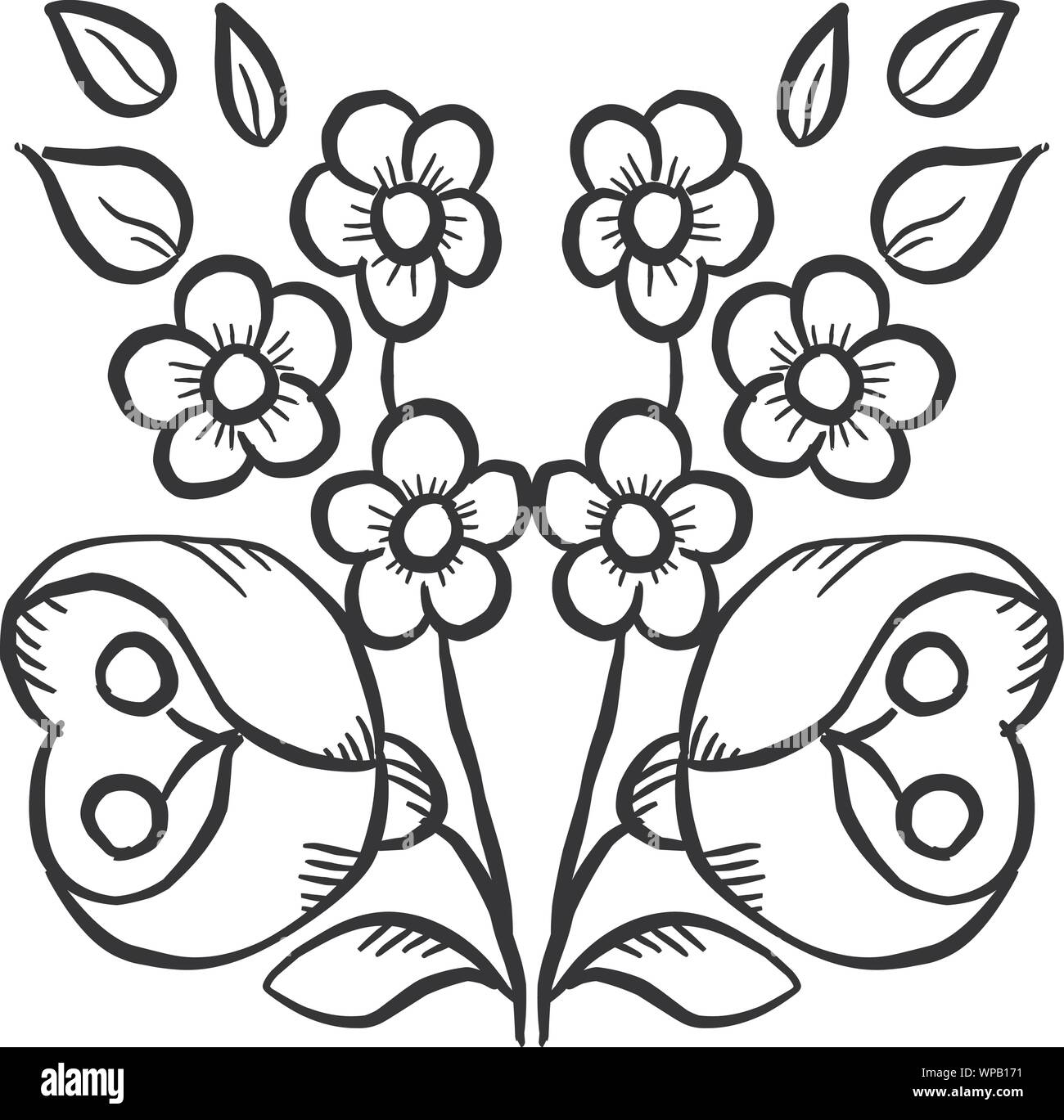 vector drawing flowers and leaves, isolated floral composition, hand ...