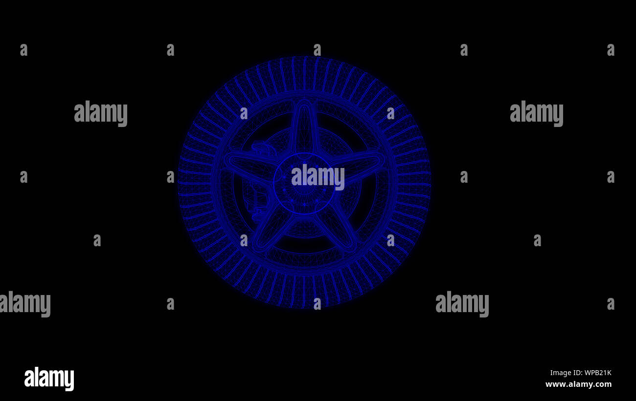 3d render Wireframe car wheel Front view isolated on black background ...
