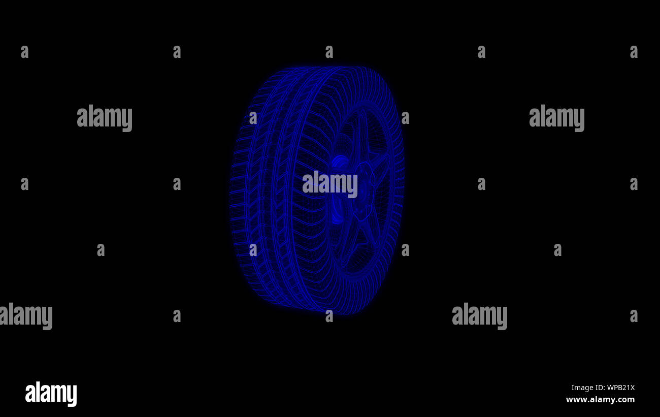 3d Car Wheel Wireframe Model isolated on black background Stock Photo ...
