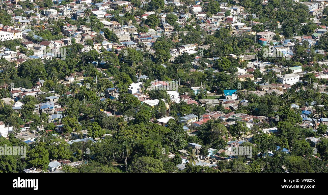 Aerial view of crowded shacks in the Dominican Republic Stock Photo - Alamy