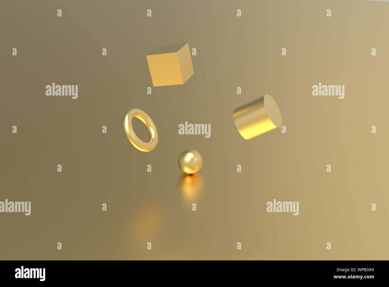 Gold geometric shape form floating 3d rendering Stock Photo - Alamy
