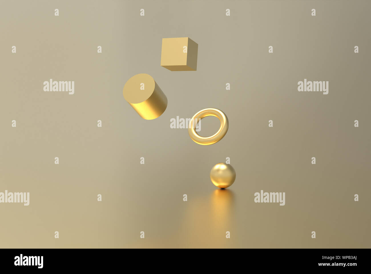 Gold geometric shape form floating 3d rendering Stock Photo - Alamy