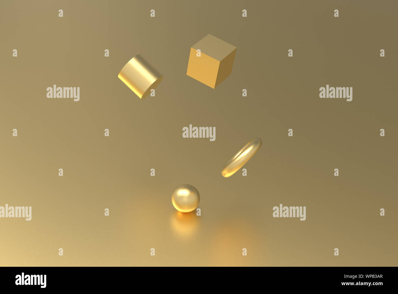 Golden geometric shape form floating 3d rendering Stock Photo - Alamy