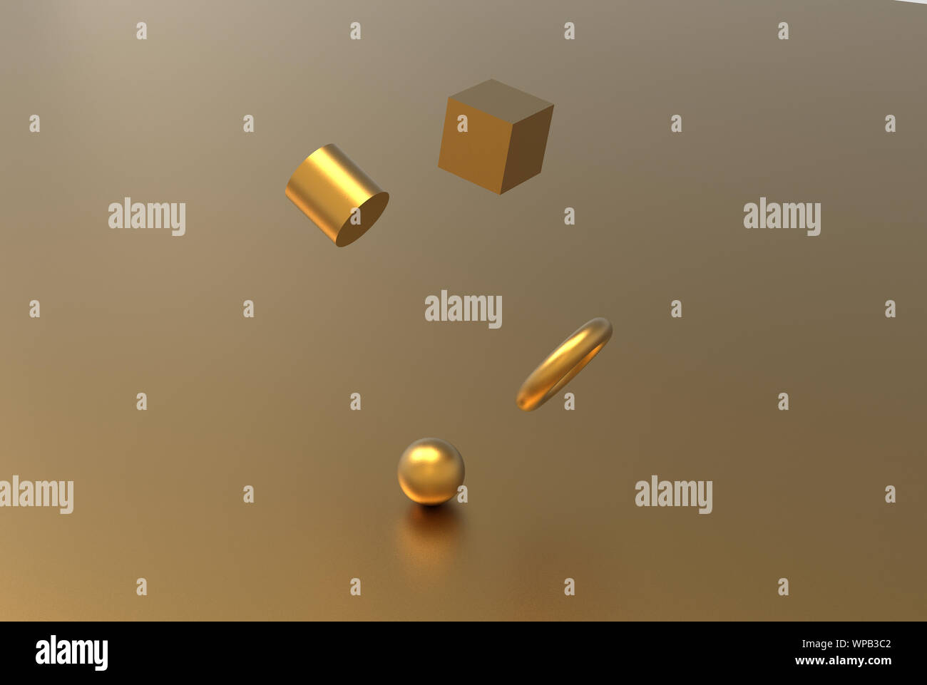 Gold geometric shape form floating 3d rendering Stock Photo - Alamy