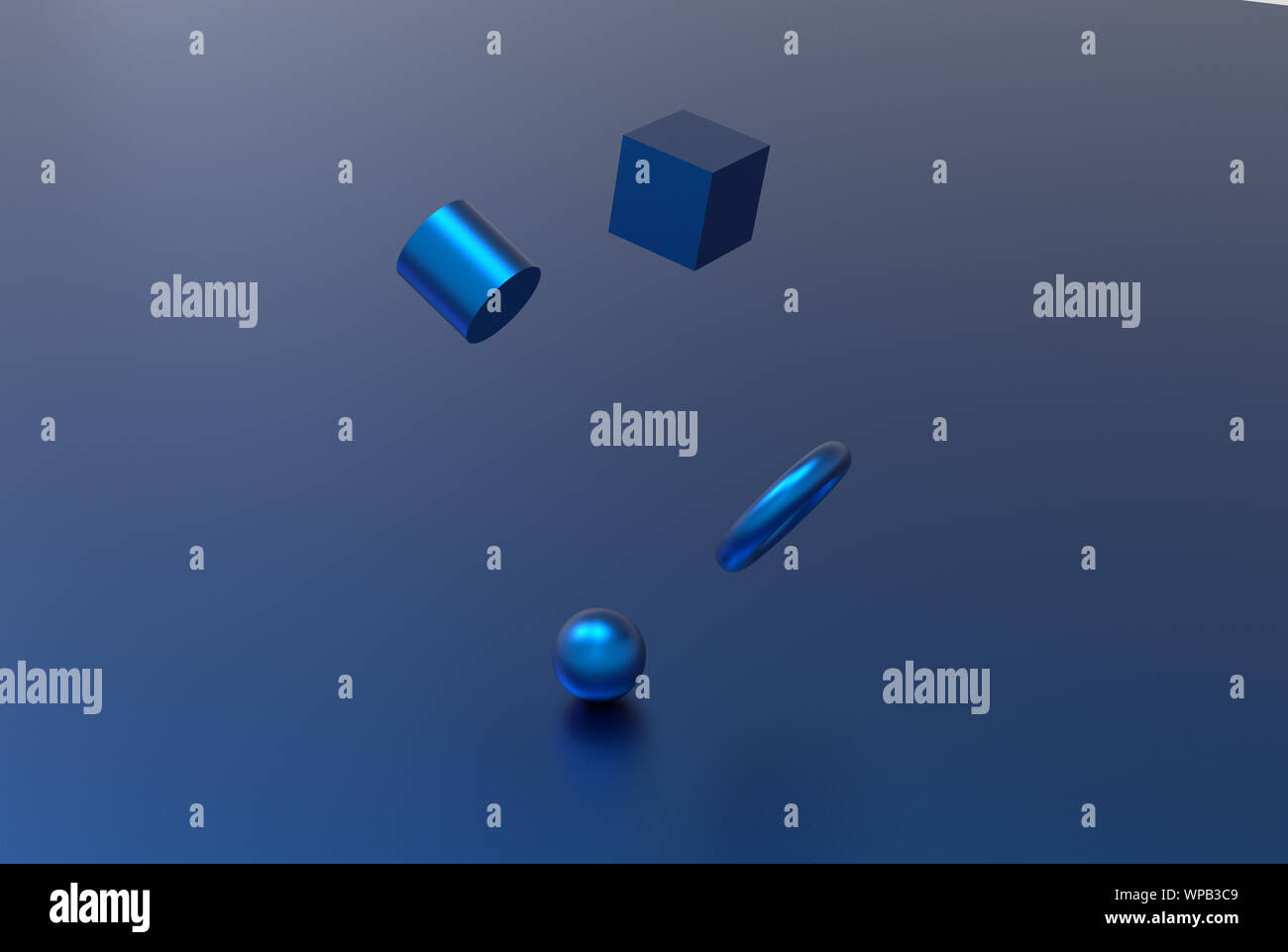 Blue metallic geometric shape form floating 3d rendering Stock Photo ...